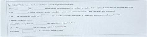 Solved Open The Data Jmp File That You Saved Above To Answer