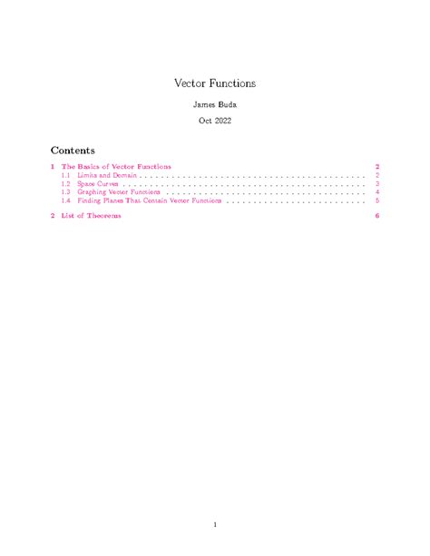 Notes Vector Functions Vector Functions James Buda Oct Contents The Basics Of