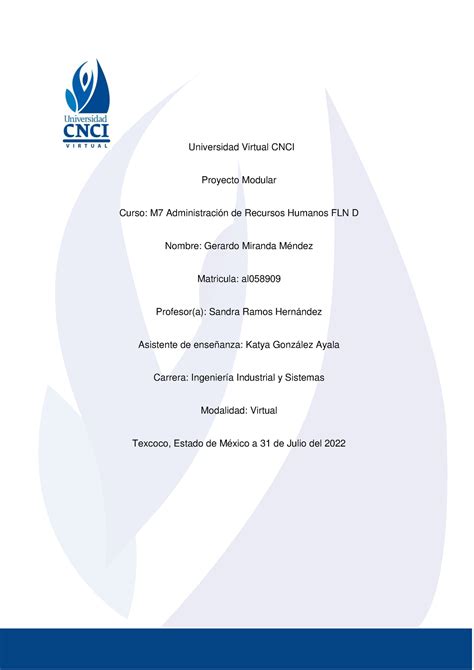 Proyecto Modular Administracion De Recursos Humanos Universidad