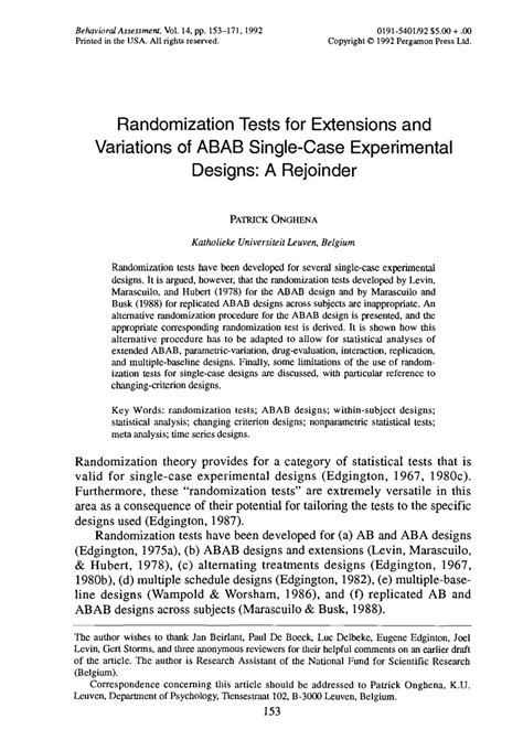 Pdf Randomization Tests For Extensions And Variations Of Abab Single Case Experimental Designs