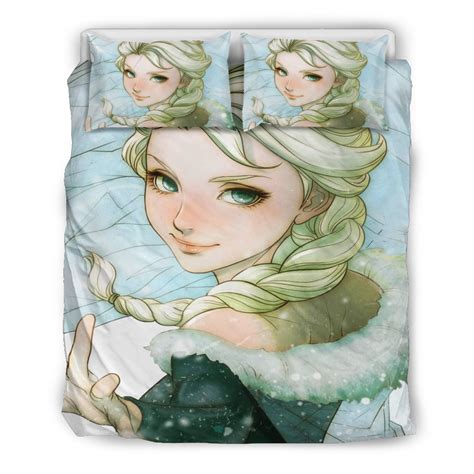 Frozen Bedding Set Drozen Elsa Anime Style Duvet Covers Blue Unique Gi