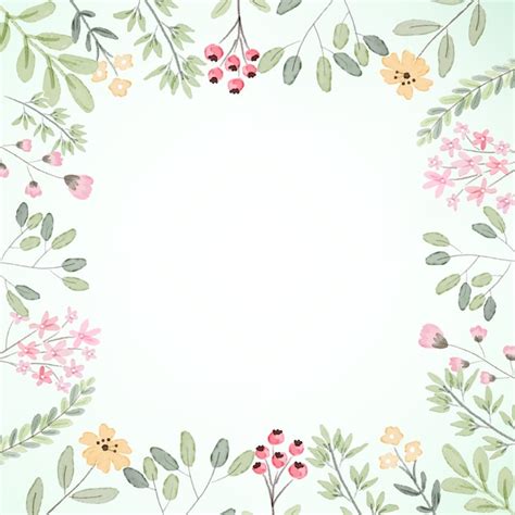 복사 공간 일러스트와 함께 수채화 식물 꽃 프레임 프리미엄 벡터