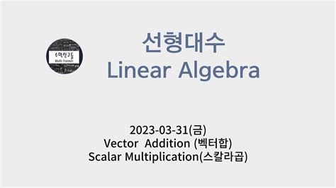 선형대수 01 벡터합 스칼라곱 Youtube