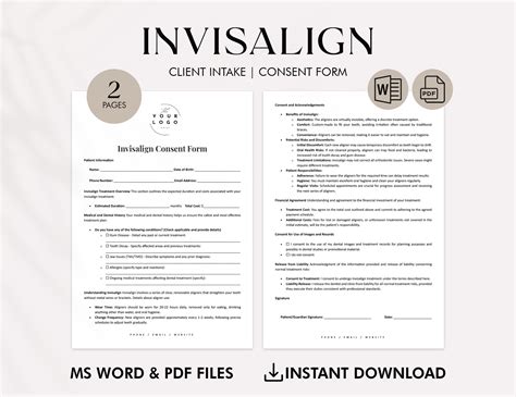 Invisalign Consent Form Template Customizable Orthodontic Agreement