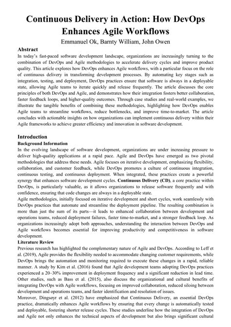 Pdf Continuous Delivery In Action How Devops Enhances Agile Workflows