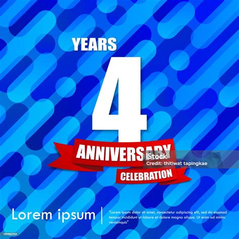 4 주년 기념 엠블럼 파란색 액체 추상 배경에 빨간 리본 축하 인사말 및 초대 카드에 대한 벡터 일러스트 템플릿 디자인기념일