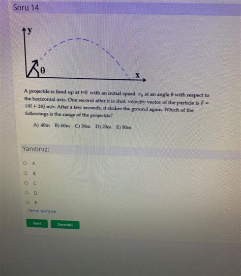 solved soru 14 bo a projectile is fired up at t 0 with an