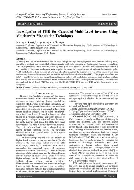 investigation of thd for cascaded multi level inverter using