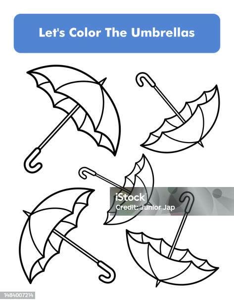 우산 색칠하기 책 페이지 편지 페이지 크기 어린이 색칠 워크시트 프리미엄 벡터 요소 0명에 대한 스톡 벡터 아트 및 기타 이미지