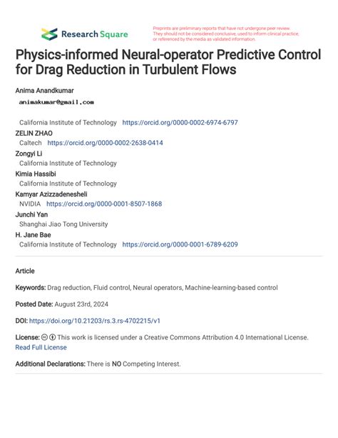 Pdf Physics Informed Neural Operator Predictive Control For Drag