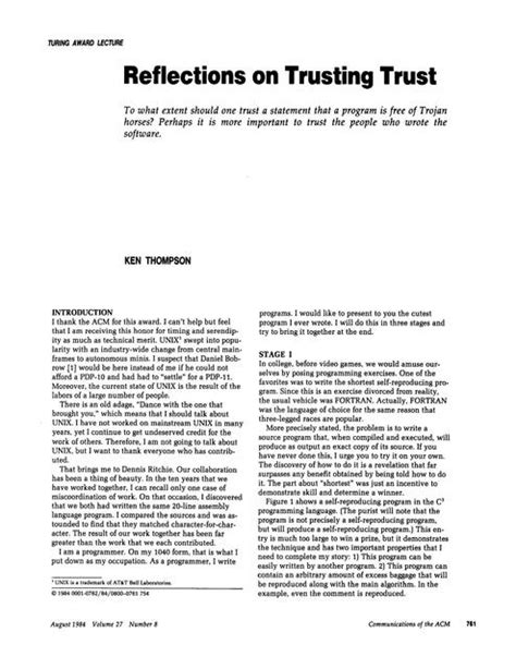 Reflections On Trusting Trust 1984 Pdf Hackernews Udocz