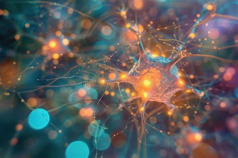 Digital Illustration Of A Neuron S Synapse With Glowing Connections In