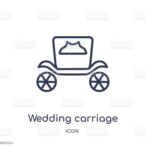 생일 파티 개요 컬렉션에서 선형 웨딩 캐리지 아이콘입니다 얇은 라인 웨딩 캐리지 벡터 흰색 배경에 고립입니다 웨딩 캐리지 유행 그림 결혼 의식에 대한 스톡 벡터 아트 및