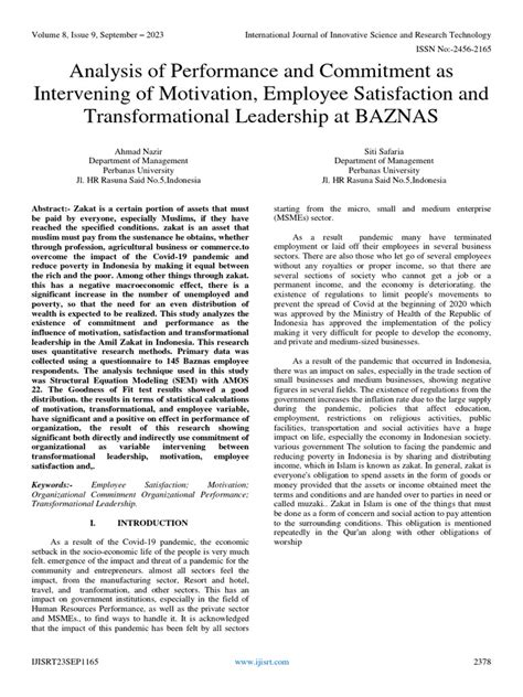 Analysis Of Performance And Commitment As Intervening Of Motivation Employee Satisfaction And