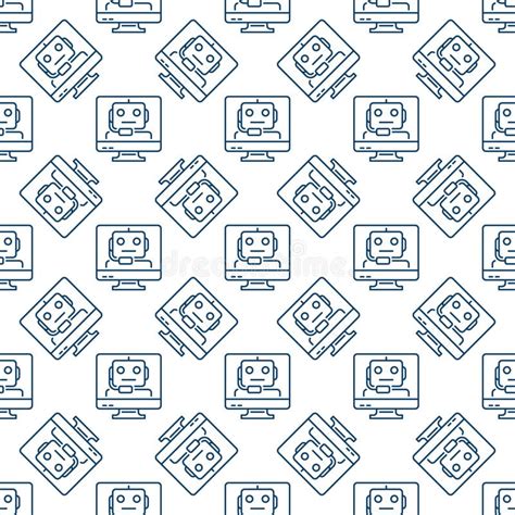 computer screen with chatbot vector online chat line seamless pattern