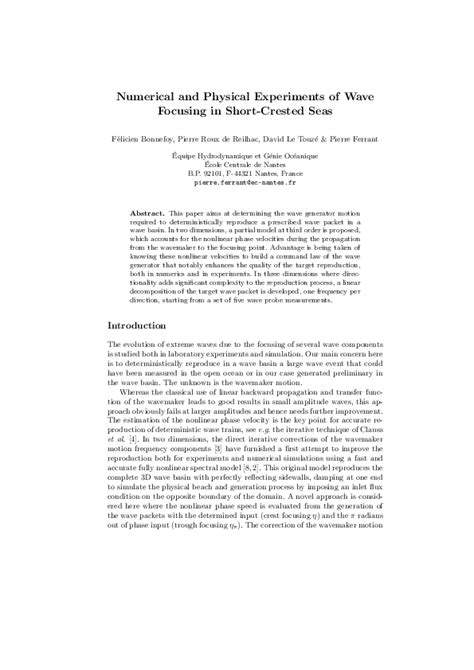 Pdf Numerical And Physical Experiments Of Wave Focusing In Short