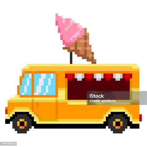 아이스크림 트럭 픽셀 아트 길거리 음식 밴 8비트 비디오 게임 스프라이트 벡터 그림입니다 픽셀 아트에 대한 스톡 벡터 아트 및