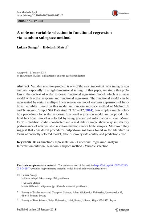 Pdf A Note On Variable Selection In Functional Regression Via Random