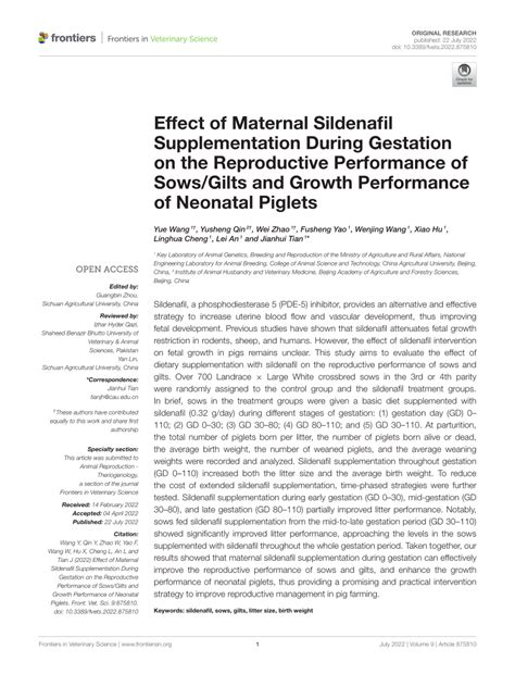 Pdf Effect Of Maternal Sildenafil Supplementation During Gestation On The Reproductive