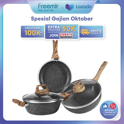 Voucher K Freemir Set Pcs Wajan Panci Granit Cm Anti Lengket Tutup Kaca Gagang