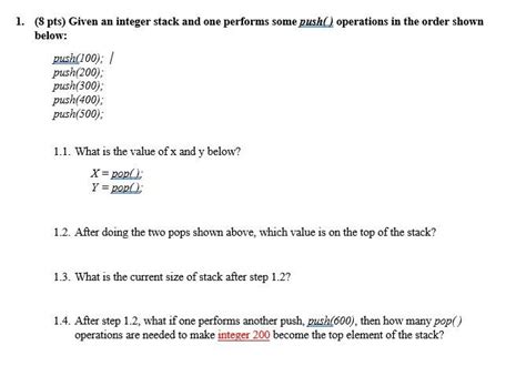 Solved 8 Pts Given An Integer Stack And One Performs Some