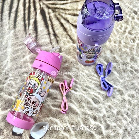 🥳🎉[ ใหม่พร้อมส่ง ] กระบอกน้ำลาย Labubu ขวดน้ำเด็ก กระบอกน้ำเด็กลายลาบูบู้ 550 มล มีหลอดเด้ง