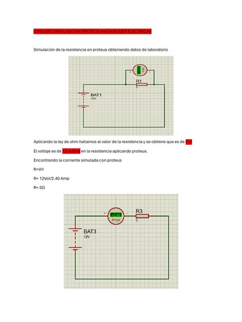 Circuito Simulado En Proteus Magnitudes Electricas Pdf Corriente Eléctrica Voltaje