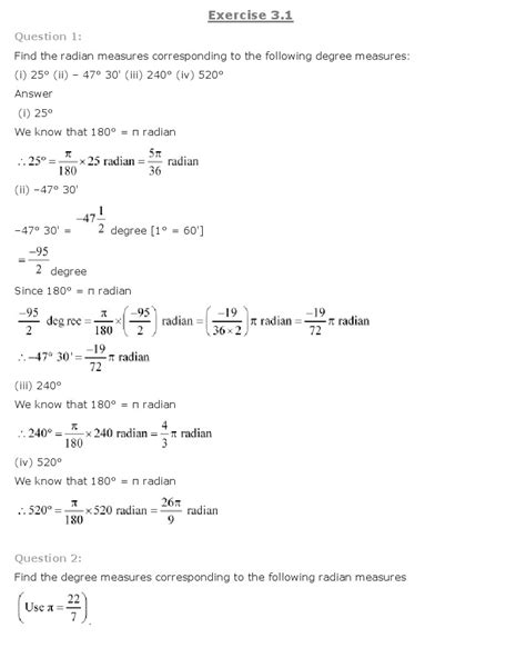 Maths Ch 3 Trigonometric Functions Class 11 Ncert Solutions