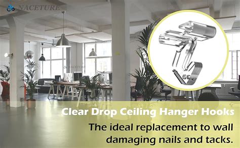 Naceture Clear Drop Ceiling Hooks Classroom Decorations 12 Pack Polycarbonate Ceiling Hanger