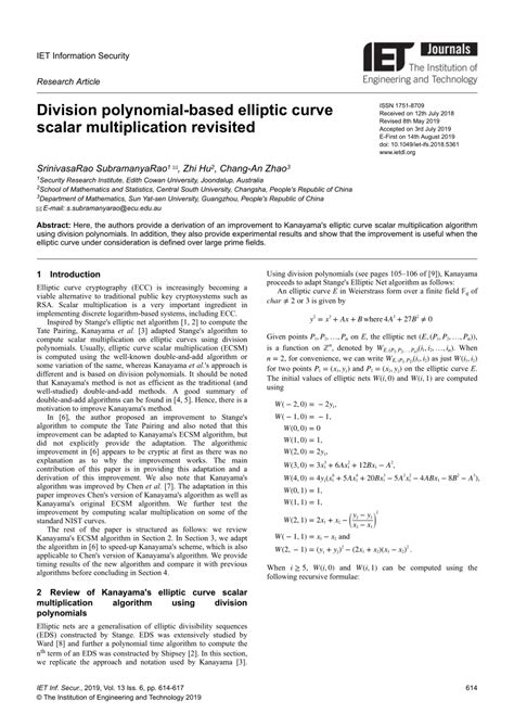 division polynomial based elliptic curve scalar multiplication