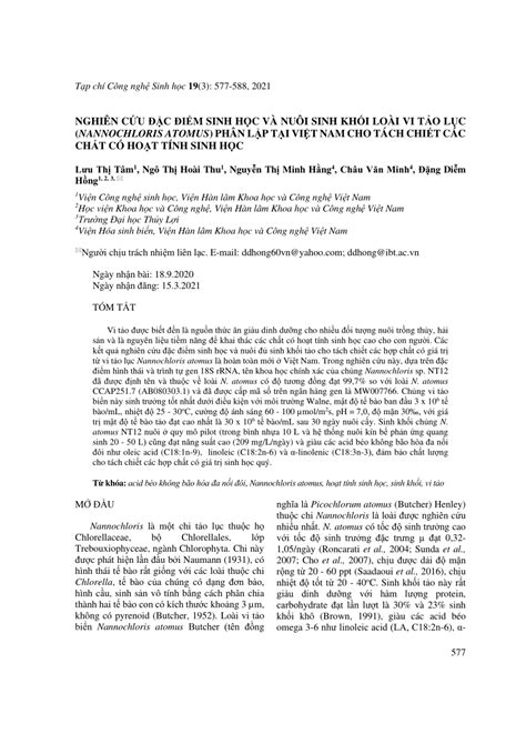 PDF Study On Biological Characteristics And Biomass Production Of The Green Microalgae