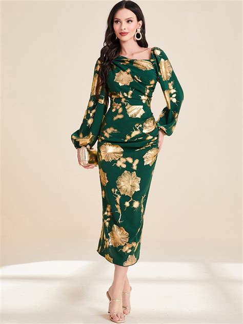 Shein Modely Floral Print Lantern Sleeve Split Back Dress Shein Uk