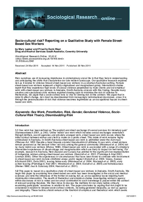 Pdf Sociocultural Risk Reporting On A Qualitative Study With Female Street Based Sex Workers