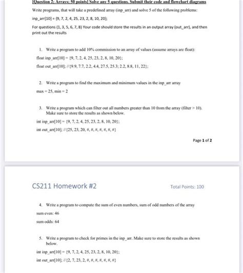 Solved Write Programs That Will Take A Predefined Array