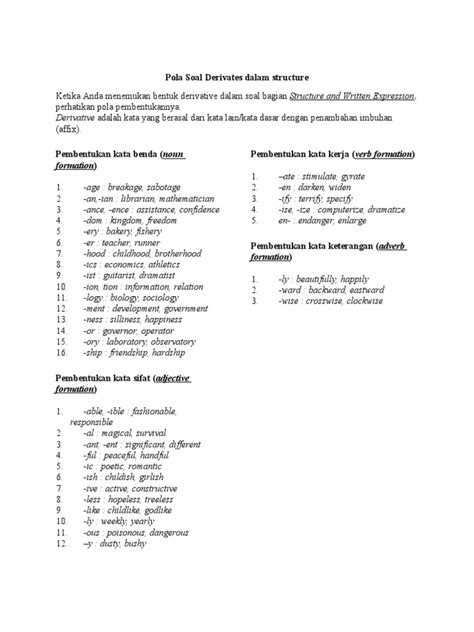Ketika Anda Menemukan Bentuk Derivative Dalam Soal Bagian Structure And Written Expression