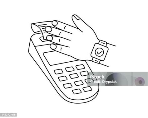 Nfc 기능이있는 시계 Pos 단말기로 스마트 워치 결제 모바일 뱅킹 앱 및 전자 결제 비접촉식 Nfc 무선 결제 무선 Nfc 결제 계산대에 대한 스톡 벡터 아트 및 기타