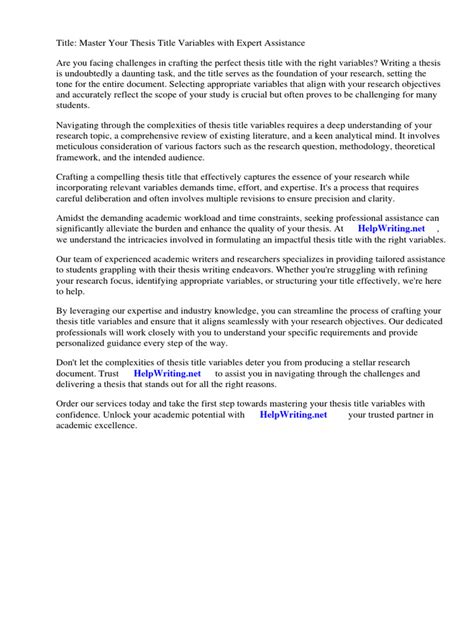 Thesis Title Variables Pdf Thesis Dependent And Independent Variables