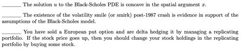 Solved The Solution U To The Black Scholes Pde Is Concave In
