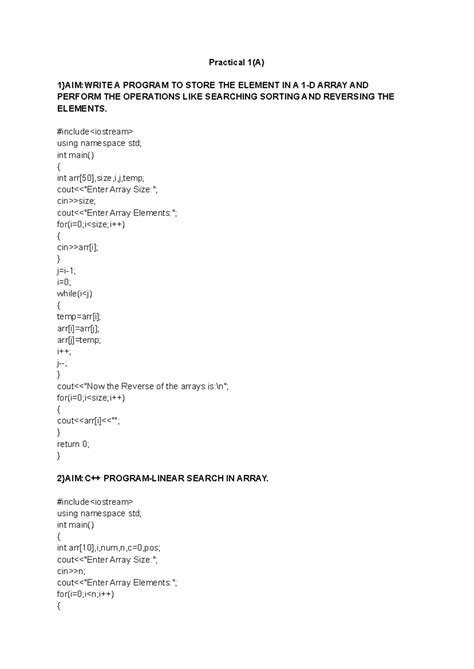 data structure practical 1 practical 1 a 1}aim write a program to store the element in a 1 d