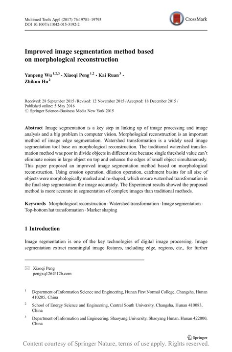 Improved Image Segmentation Method Based On Morphological Reconstruction
