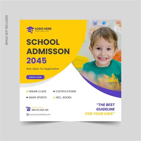 학교 교육 입학 소셜 미디어 게시물 또는 웹 배너 템플릿 프리미엄 벡터