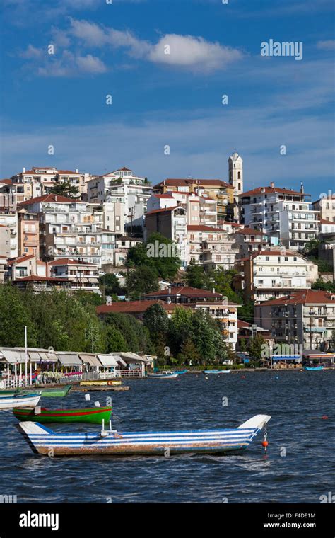 Greece West Macedonia Kastoria View Of Town By Lake Orestiada Stock