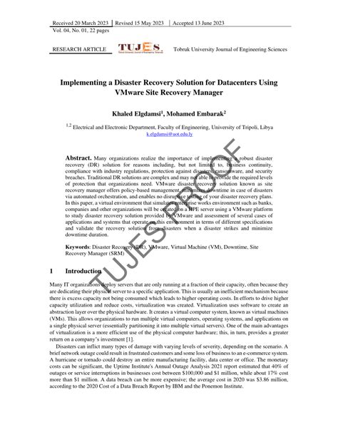 Pdf Implementing A Disaster Recovery Solution For Datacenters Using Vmware Site Recovery Manager