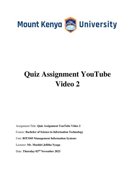 Youtube Assignment 2 Assignments Management Information Systems Docsity
