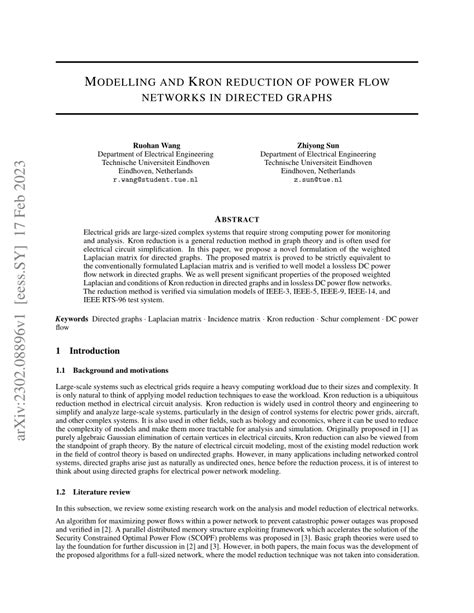 Pdf Modelling And Kron Reduction Of Power Flow Networks In Directed