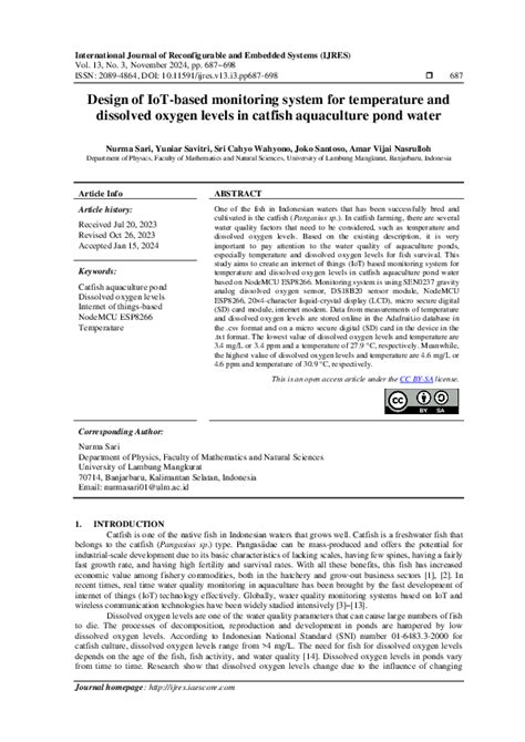 Pdf Design Of Iot Based Monitoring System For Temperature And Dissolved Oxygen Levels In