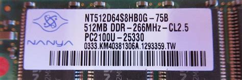 Nanya Nt512d64s8hb0g 75b 512mb Pc2100 Ddr 266mhz Non Ecc Cl2 5 184 Pin