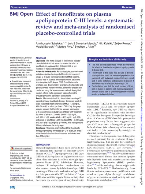 Pdf Effect Of Fenofibrate On Plasma Apolipoprotein C Iii Levels A