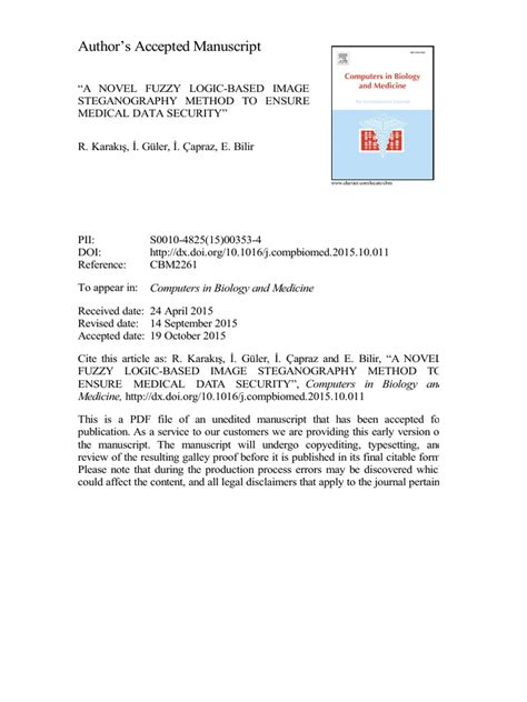 A Novel Fuzzy Logic Based Image Steganography Method To Ensure Medical Data Security Pdf