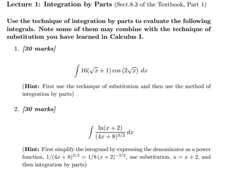 Solved Lecture Integration By Parts Sect Of The Chegg